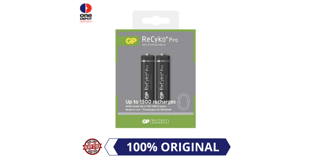 GP ReCyko Pro Battery 2000mAh AA (2 Battery Pack) | One Depot Distributors